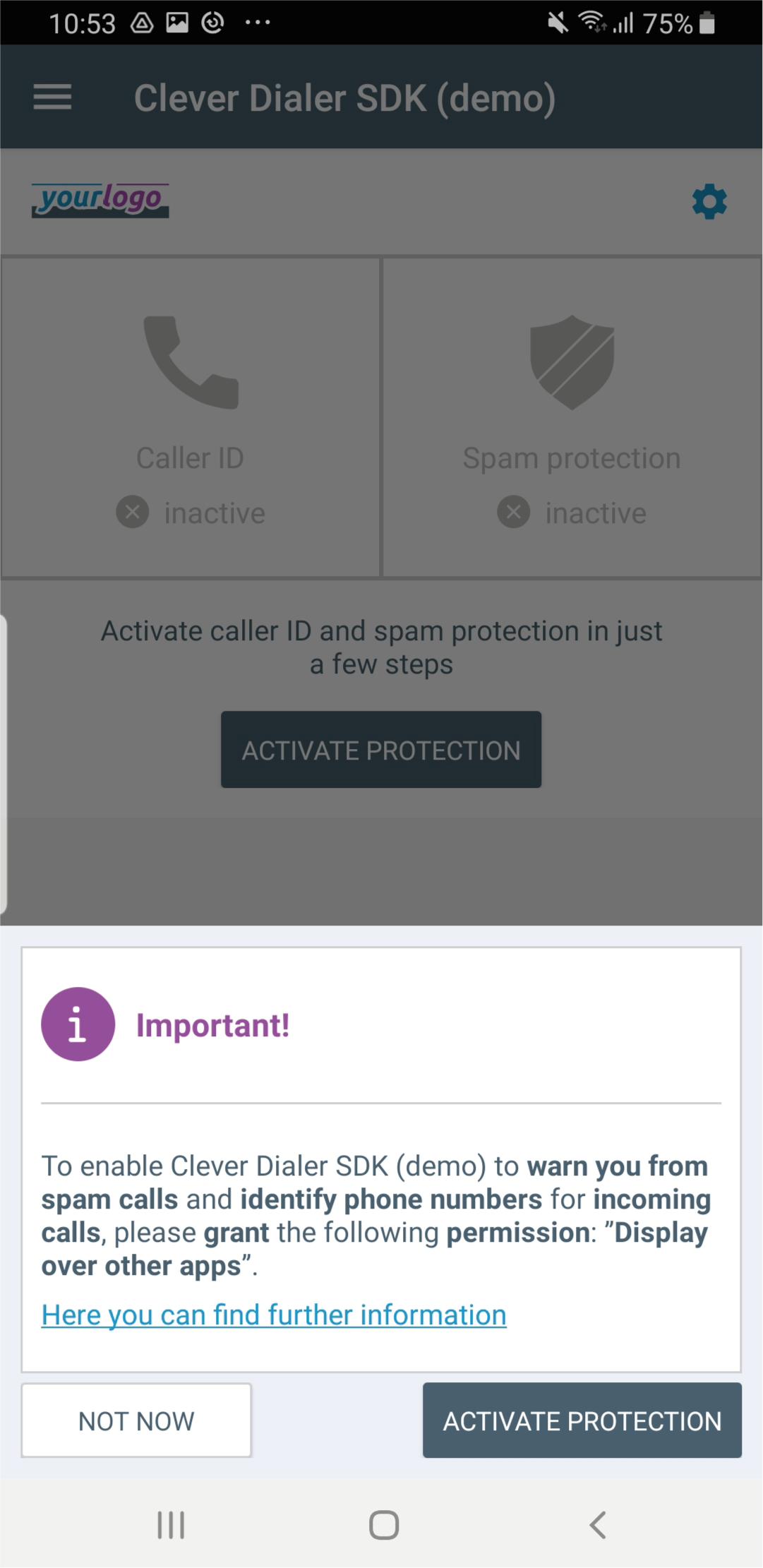 The permission "Draw over other apps" - Clever Dialer